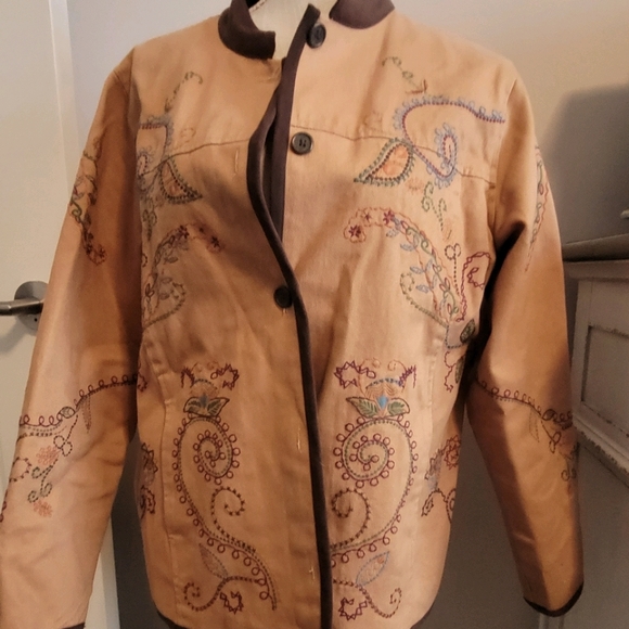 Denim&Co | Jackets & Coats | Tan Lined Denim Applique Design Jacket ...